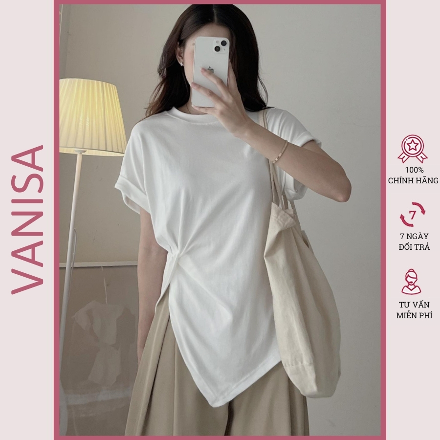 Áo Thun tay ngắn vạt chéo nữ kiểu xẻ tà trắng đen xinh đẹp co giãn 4 chiều VANISA CT057 | Shopee ...