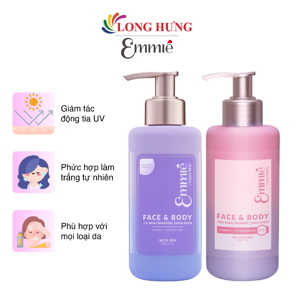 Kem dưỡng thể Emmié Face & Body Niacinamide Emulsion làm trắng da 7% (230ml)/10% (230g) | Shopee ...