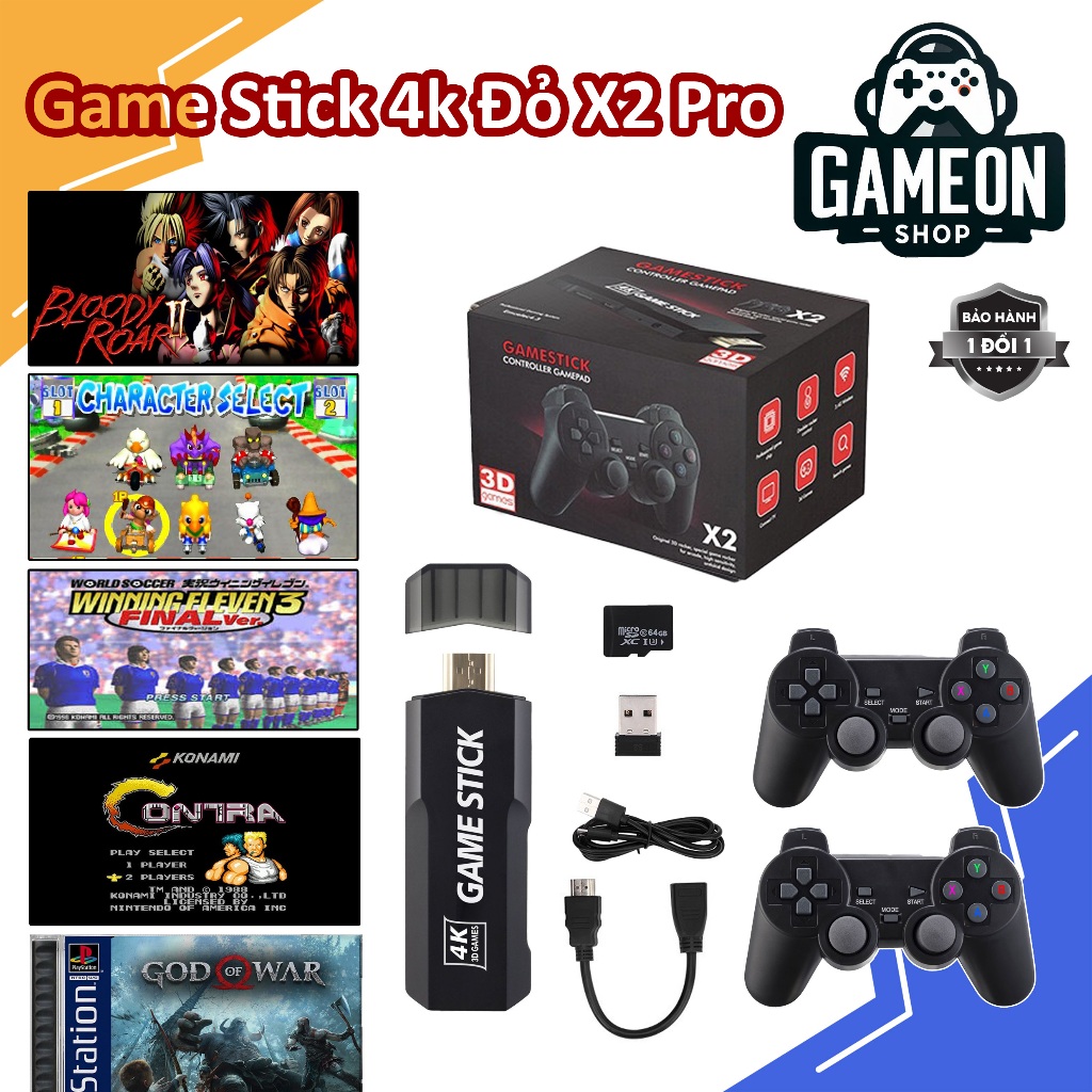 Máy chơi game cầm tay game stick 4k đỏ X2 Pro 64/128GB HDMI, máy chơi ...