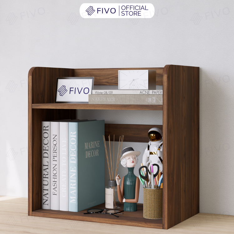Kệ Sách Gỗ 2 Tầng Đa Năng FB22 FIVO Màu Gỗ Và Walnut, Thiết Kế Hiện Đại, Decor Bàn Học, Bàn Làm ...