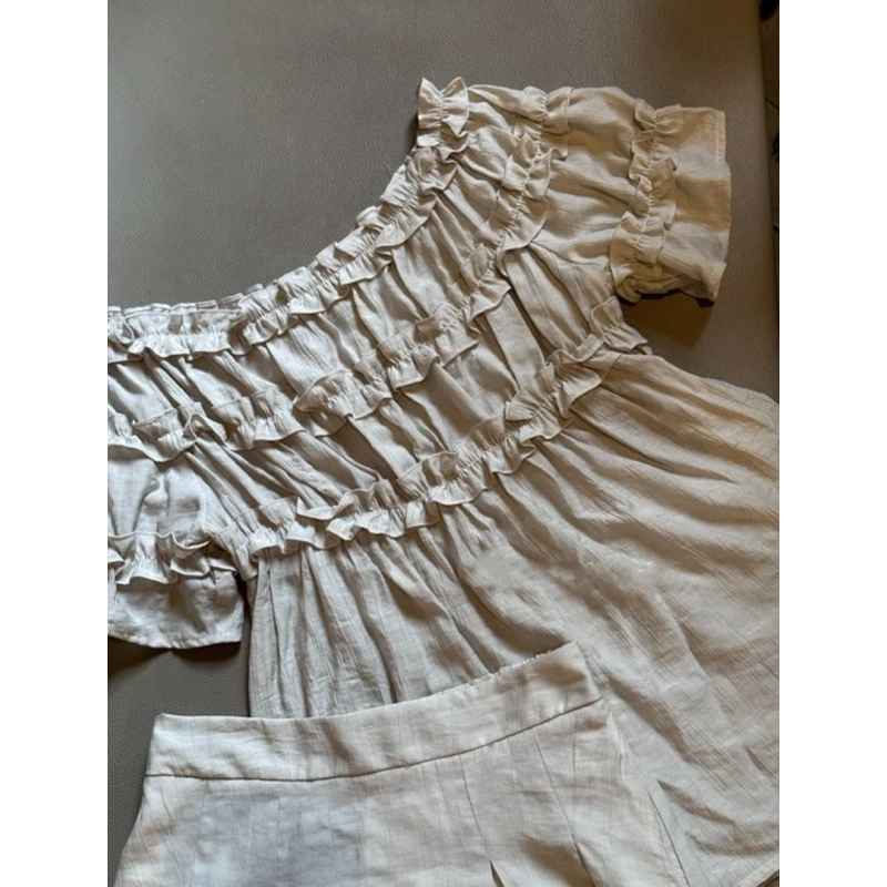 Set áo trễ vai, set bộ TRỄ VAI BÈO kèm quần xuông đũi mềm cùng màu ...