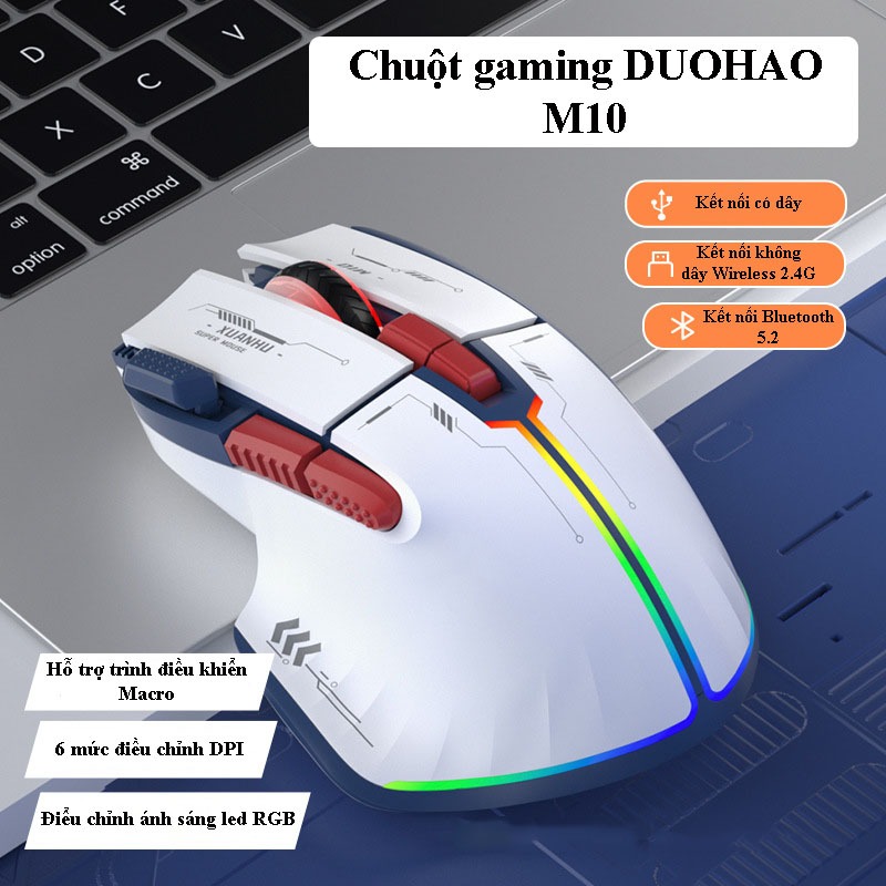 Chuột không dây Bluetooth DUOHAO M10 Gaming Pin sạc Click chống ồn 10000DPI led RGB đa màu sắc ...