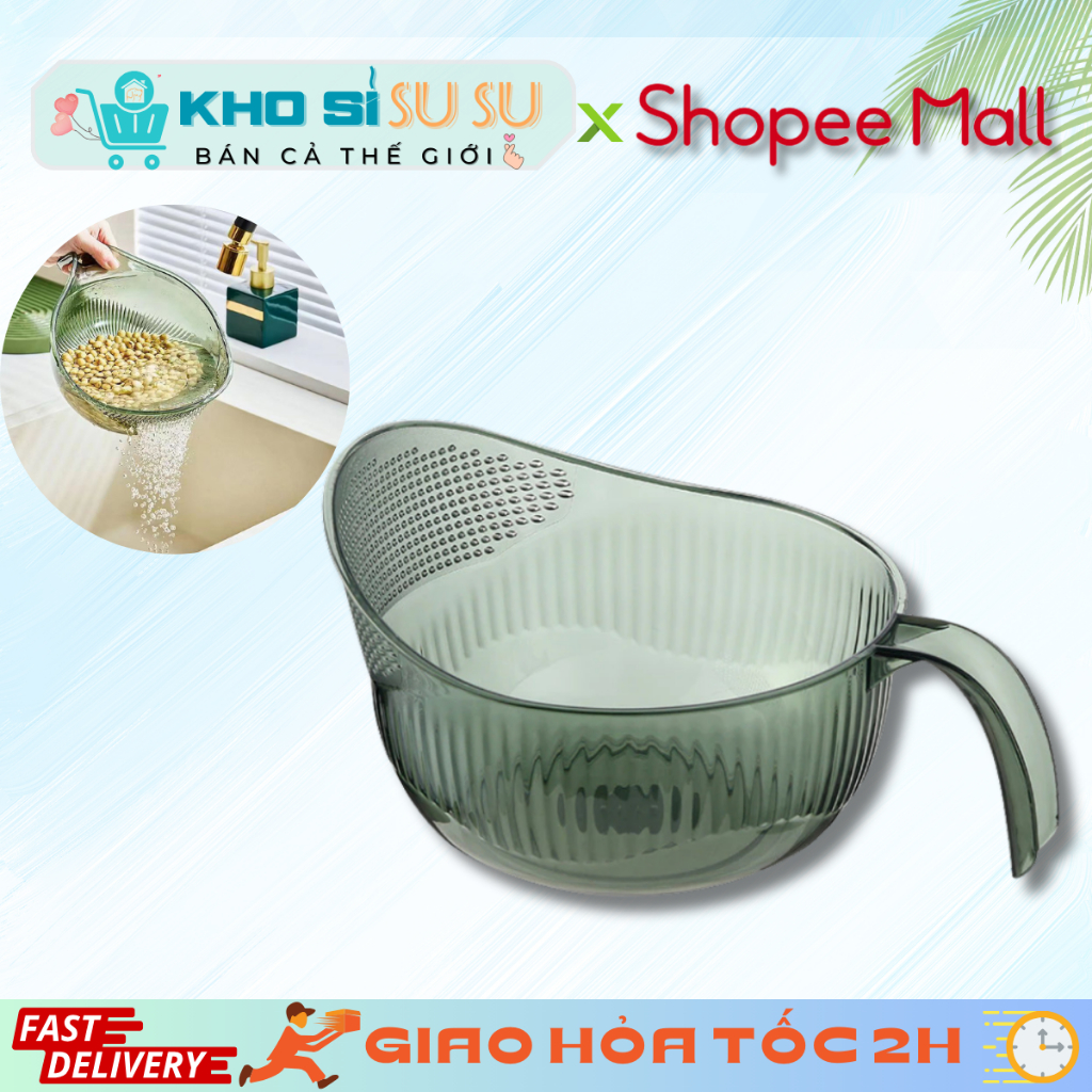 Combo 2 THAU RỔ rửa hoa quả, rau củ, vo gạo thiết kế TRONG SUỐT BẮC ÂU ...
