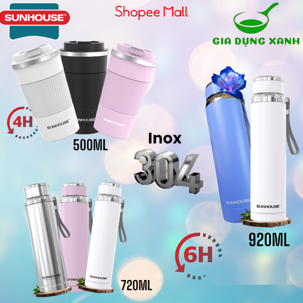 BÌNH GIỮ NHIỆT SUNHOUSE inox 304 (AN TOÀN CHO SỨC KHỎE ) đủ thể tích 500ML - 720ML - 920ML ...