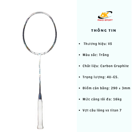Vợt Cầu Lông VS Titan 7 Chính Hãng, căng sẵn 11kg tặng kèm quấn cán và ...