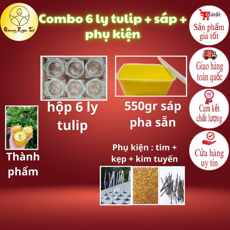 Combo tự làm 6 , 30 ly tulip, đã bao gồm sáp bơ pha sẵn và full phụ ...