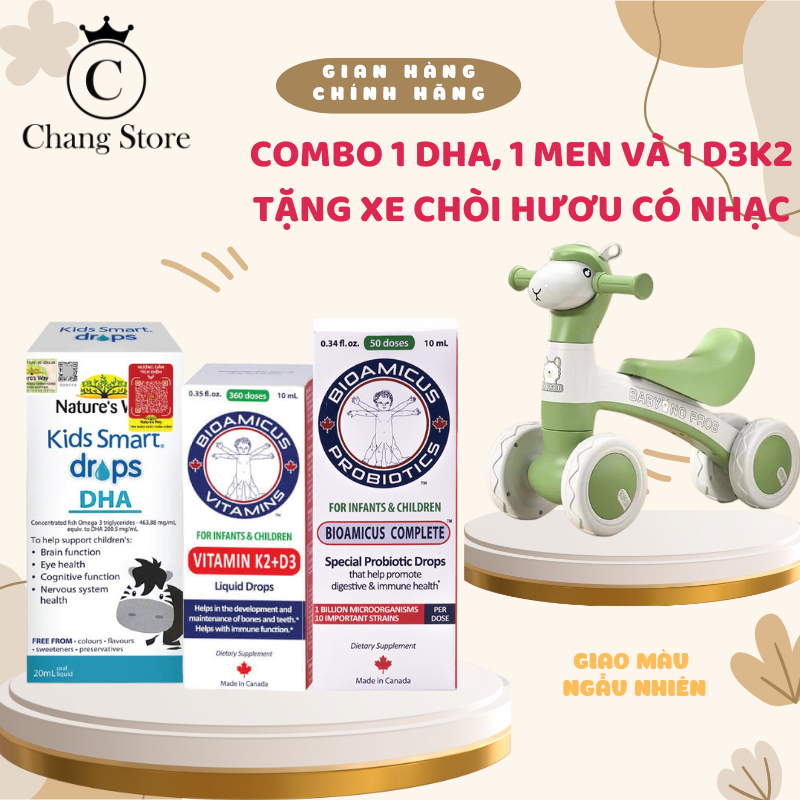 [TẶNG XE CHÒI HƯƠU] Combo 3 lọ vi chất D3K2 Bioamicus và Men 10 chủng ...