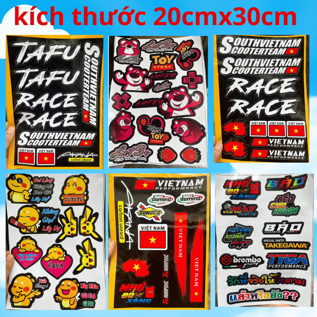 Tem dán xe gấu dâu lotso race tafu việt nam tấm 20cm x 30cm dán mọi bề ...