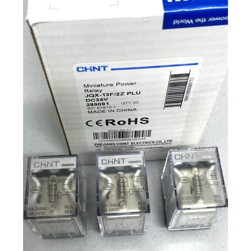 (Chint) Rơ le trung gian 8 chân dẹt to Chint JQX-13f/2z 10A , điện áp 24VDC, 220VAC,380VAC ...