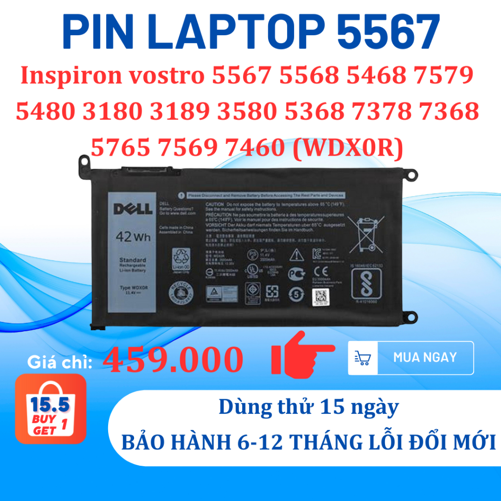 Pin Laptop Dell Vostro 5568 3580 5567 Inspiron 5368 3480 5480 Latitude ...