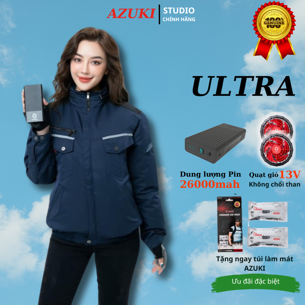 ÁO ĐIỀU HOÀ AZUKI MỚI NHẤT 2024-PIN 26.000mah QUẠT 13V SIÊU MẠNH [ Bảo Hành 12 Tháng, Tặng 1 Đá ...