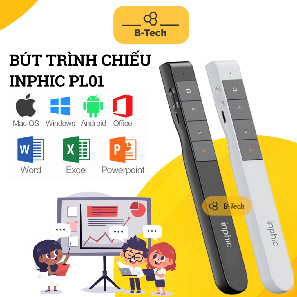Bút trình chiếu Powerpoint, đèn laser, chuyển slide, pin sạc Inphic PL1 ...
