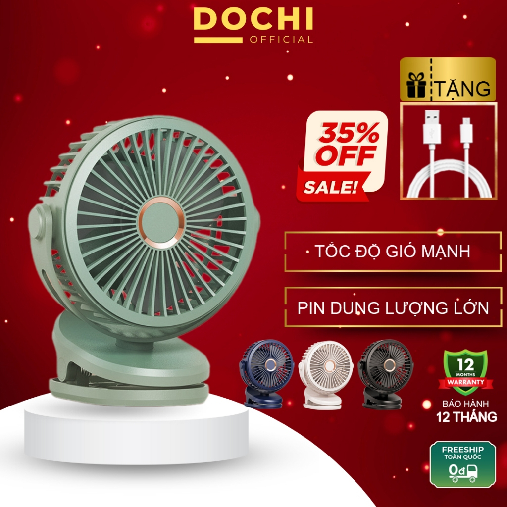 Quạt mini tích điện đế kẹp Dochi icaros SH14 pin 10.000mAh 4 mức độ gió ...