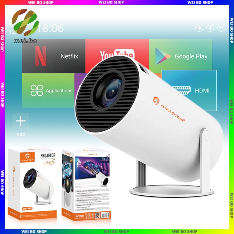 Máy chiếu mini HY300 PRO 4K Android 11.0 phim gia đình màn hình 130 ...