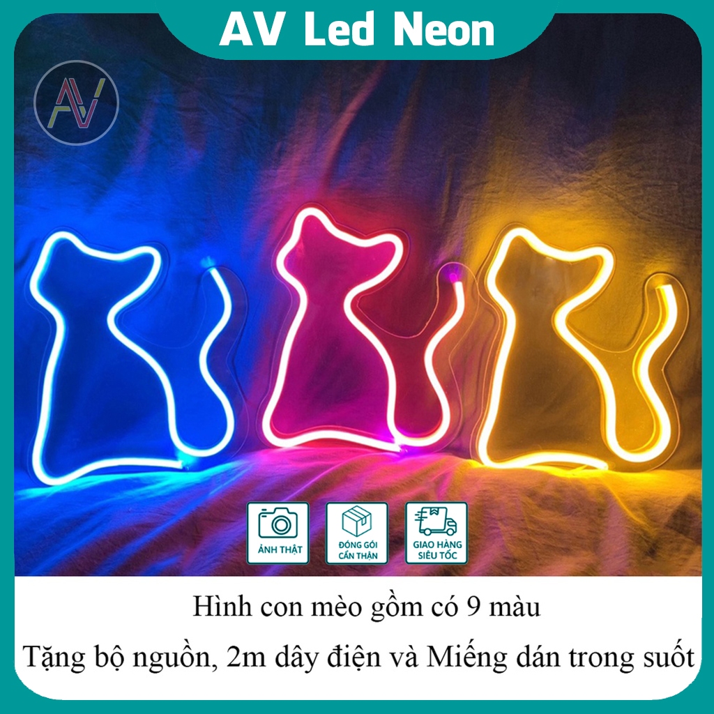 Đèn Led Neon hình Con Mèo - AV Led Neon 22x25cm Trang trí phòng, quán ...