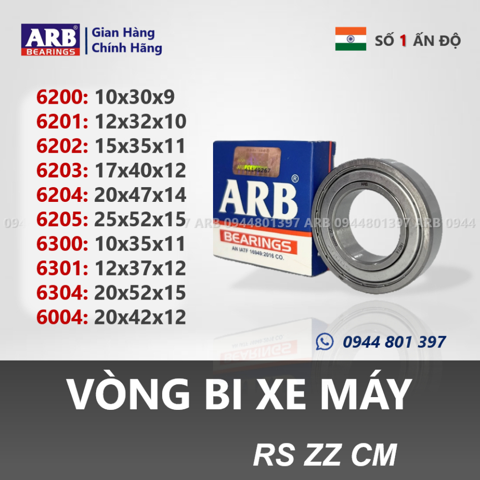 [Cao cấp] Vòng bi bạc đạn xe máy ARB 6200 6201 6202 6203 6204 6205 6300 6301 6304 6004 chính ...