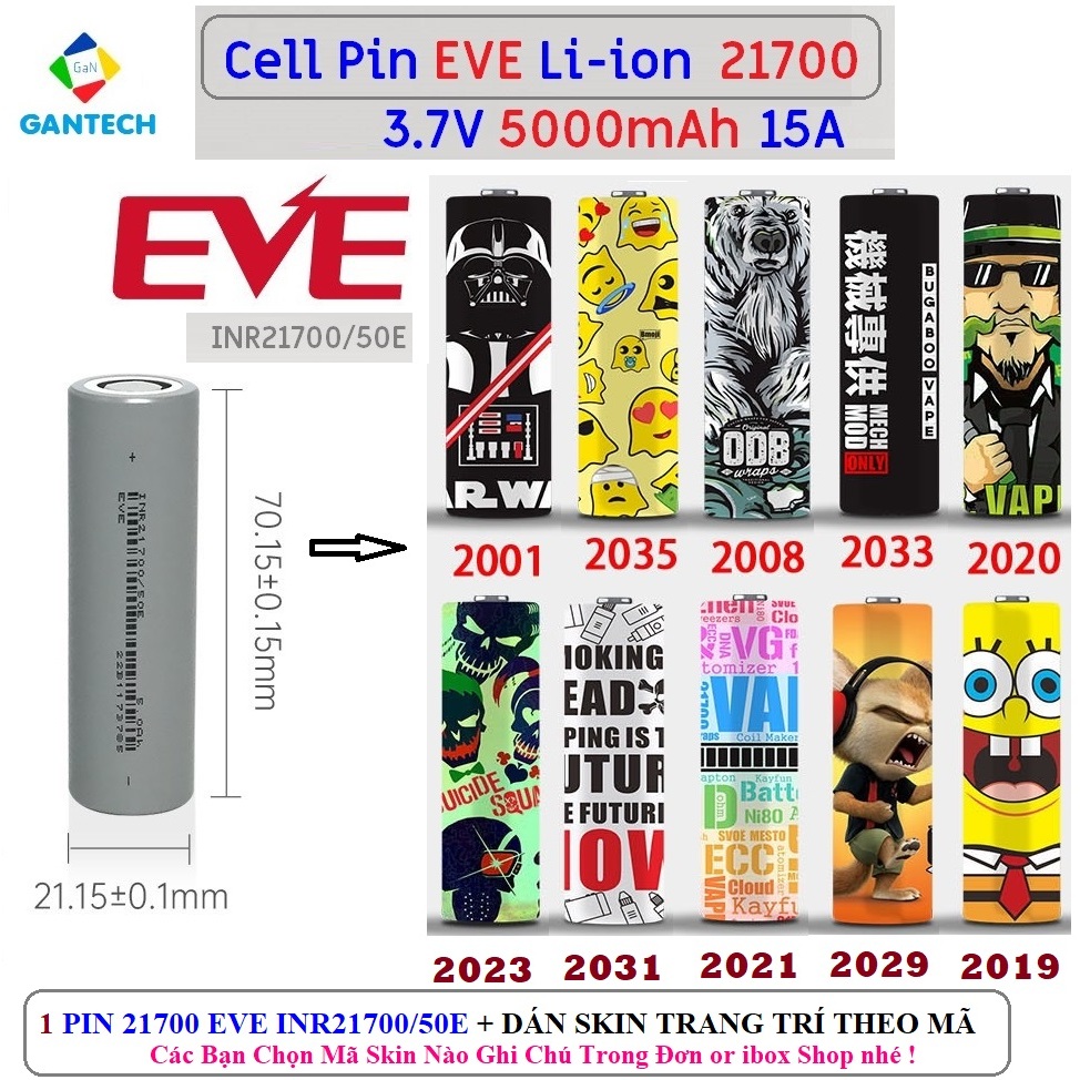 Cell pin 21700 EVE 50E Li-ion 3.7V 5000mah - Xả 15A | Shopee Việt Nam