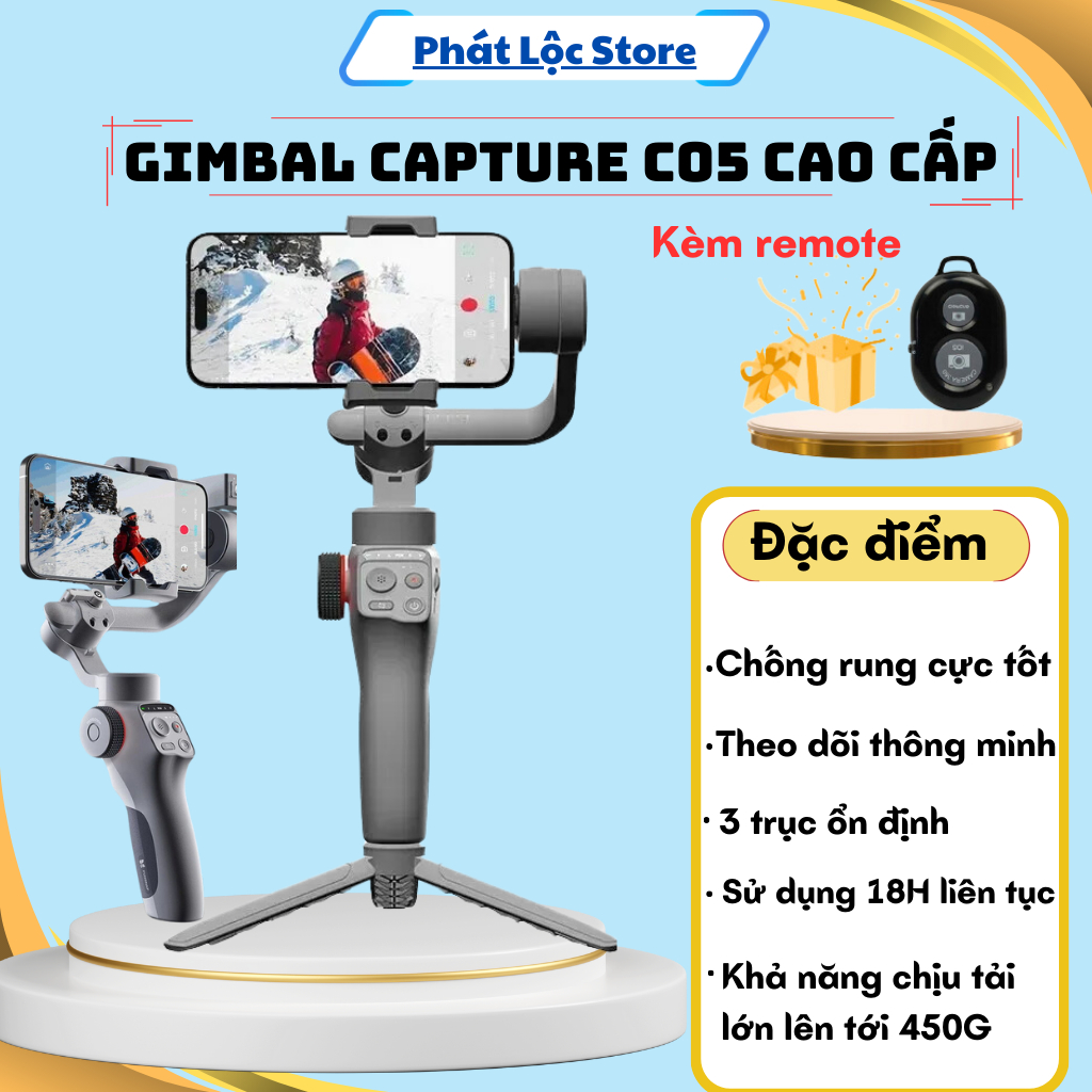 Gimbal CAPTURE 5 cao cấp, Gymbal chống rung điện thoại có AI thông minh ...
