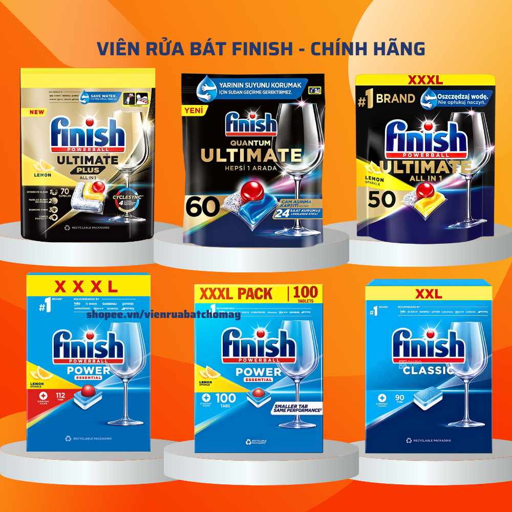 Viên rửa bát Finish 150 120 110 100 viên Finish all in 1 Finish Classic ...