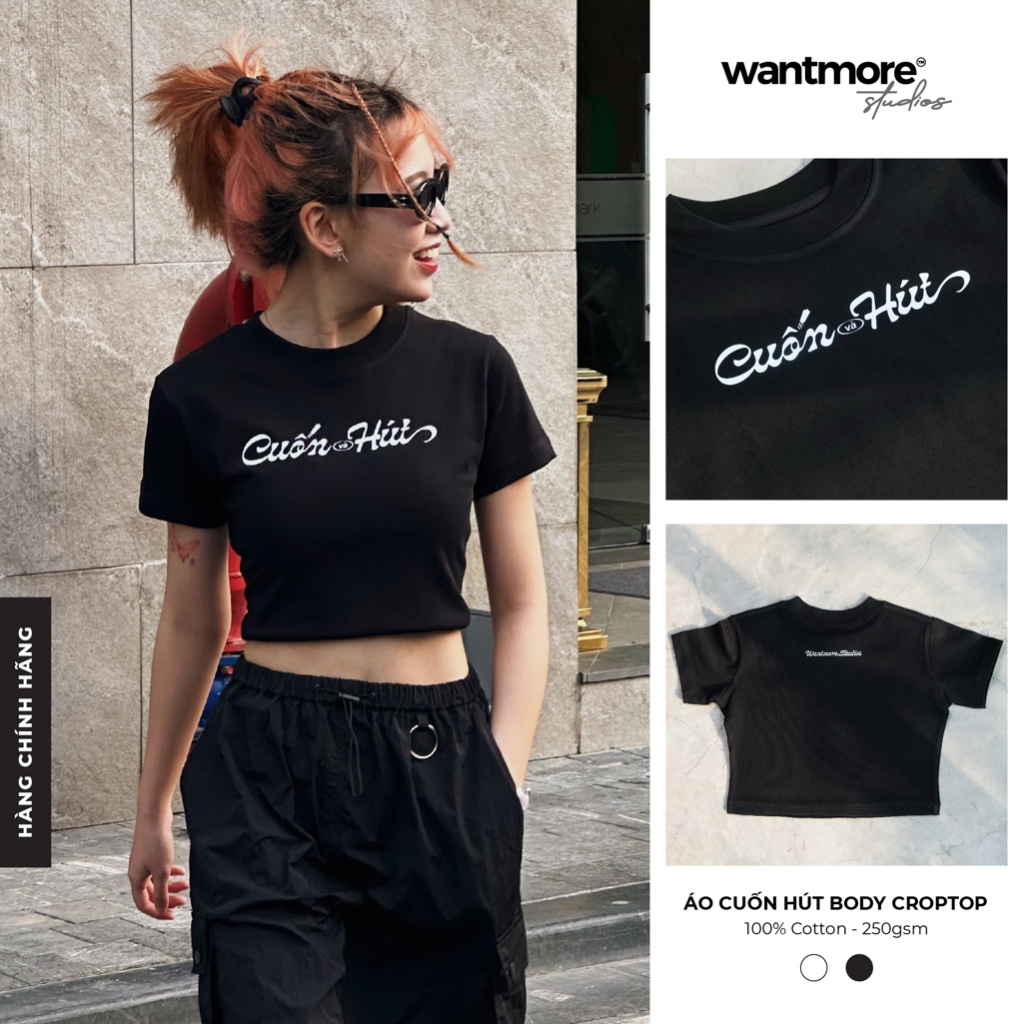 Áo Croptop Thun Tay Ngắn Cổ Tròn In Cá Tính WANTMORE.STUDIOS - CUỐN HÚT | Shopee Việt Nam