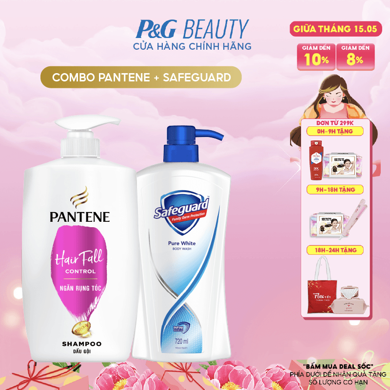Combo Dầu Gội Pantene Ngăn Rụng Tóc 900ML & Sữa Tắm Safeguard Loại Bỏ 99.9% Vi Khuẩn Chai 720ml ...
