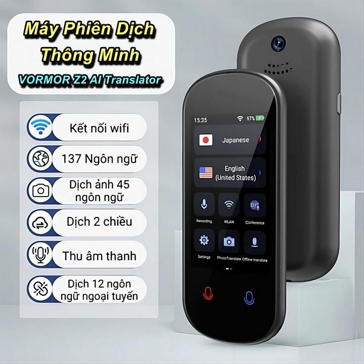 Máy Phiên Dịch Không Dây 2 Chiều VORMOR Z2 AI Translator Thông Minh Kết Nối WIFI , Dịch 137 Ngôn ...