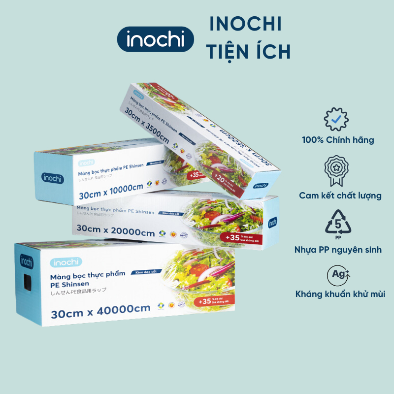 Màng bọc thực phẩm Inochi nhựa PE nhiều kích thước, giúp bảo quản thực ...