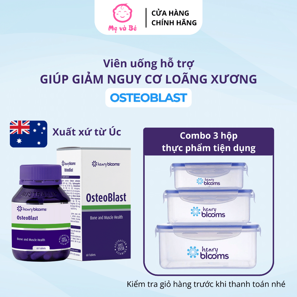 Viên uống bổ sung canxi Henry Blooms Osteoblast (60 viên) Vitamin D3, Vitamin K giúp xương chắc ...