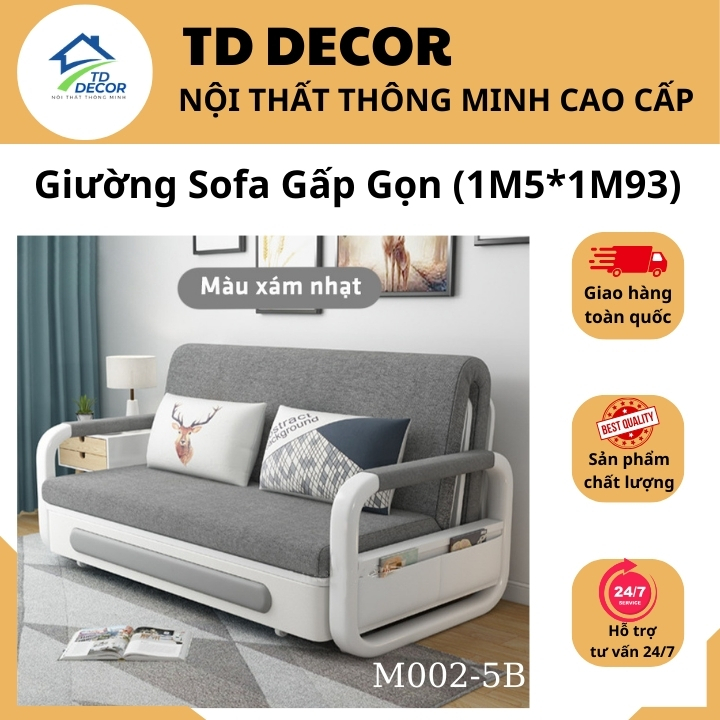 Sofa Giường Gấp Gọn Thông Minh 1M5*1M93, Tích Hợp Ghế Ngồi, Có Ngăn ...