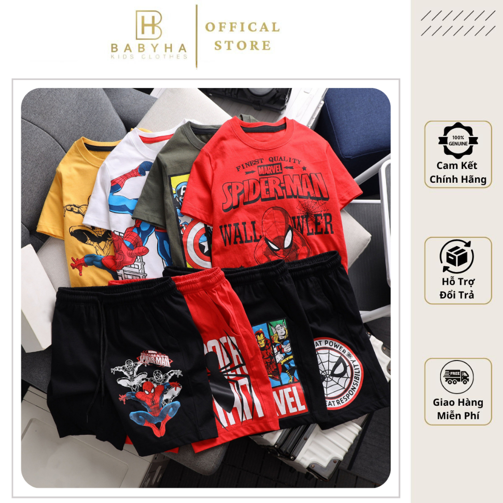 Đồ bộ bé trai BabyHa in hình người nhện size đại, đồ bé trai cotton xịn co giãn, áo thun bé trai ...