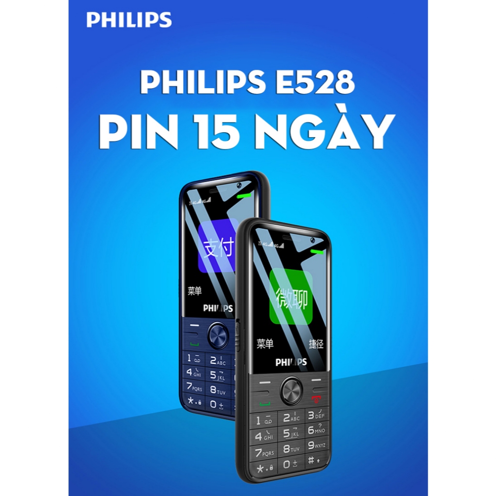 Điện thoại PHILIPS E528 4G VoLTE, pin khủng 15 ngày, Dành cho người cao tuổi 2 sim | Shopee Việt Nam