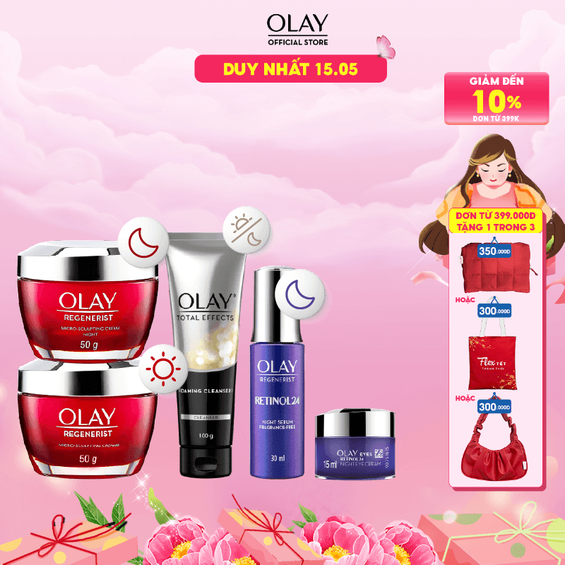 Combo 5: Kem Ngày & Đêm + Kem Mắt + Serum + Sữa Rửa Mặt OLAY (50G X2 + 15ML + 30ML + 100G ...