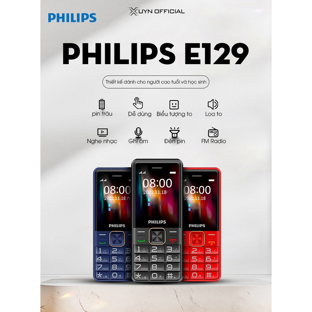 Điện thoại phổ thông PHILIPS E129 siêu bền pin khủng, dành cho học sinh và người già | Shopee ...