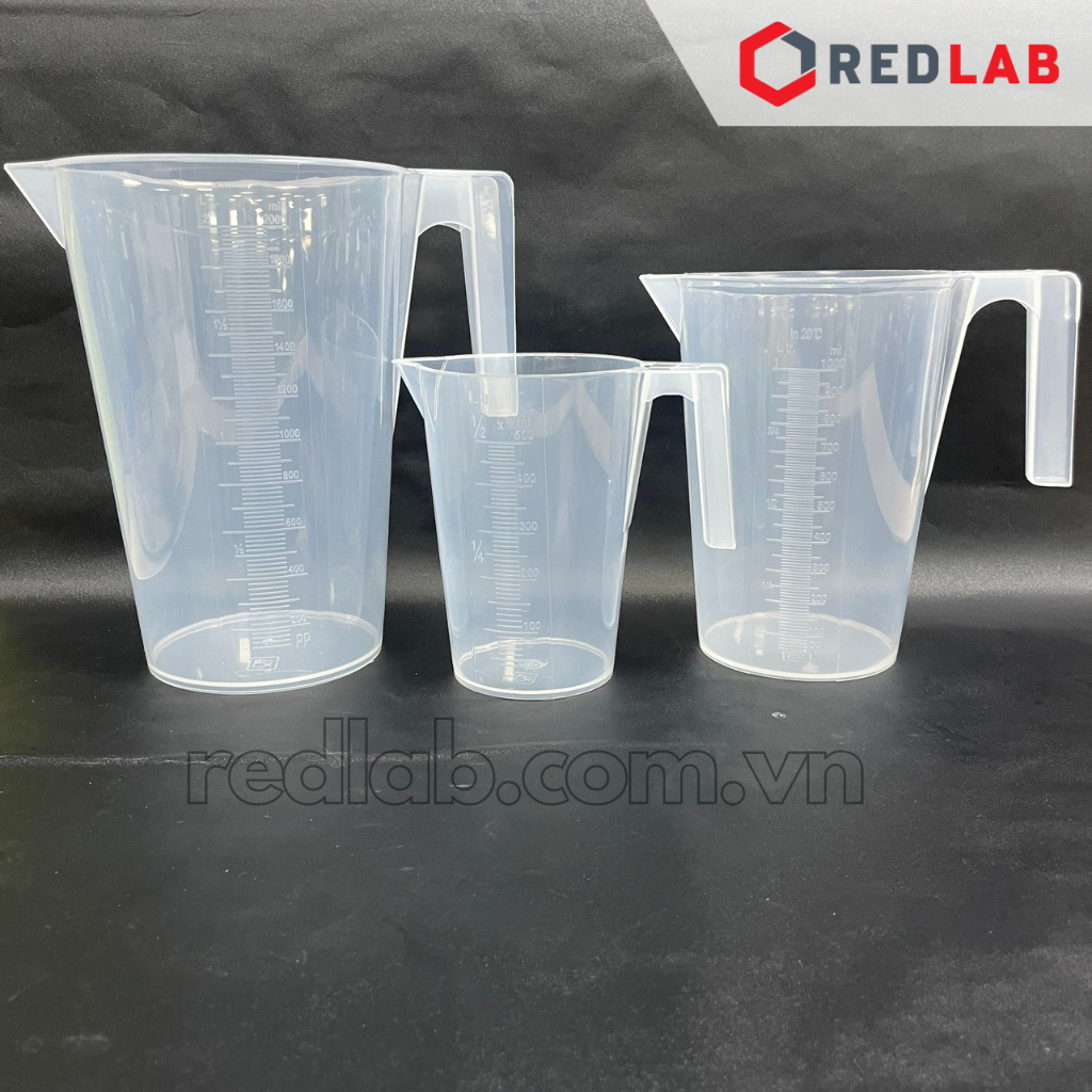 Ca nhựa PP có quai nửa, có mỏ, vạch khắc nổi trắng GENLAB 500 1000 2000 ml, hấp tiệt trùng, có ...