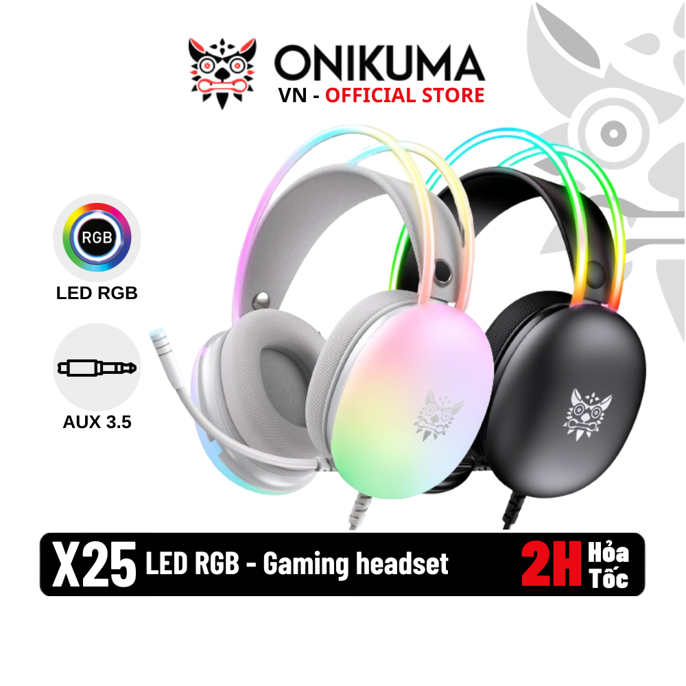 ONIKUMA X25 - Tai nghe gaming - Đèn led RGB - Micro 360 độ giảm ồn - Dùng mọi thiết bị chơi game ...