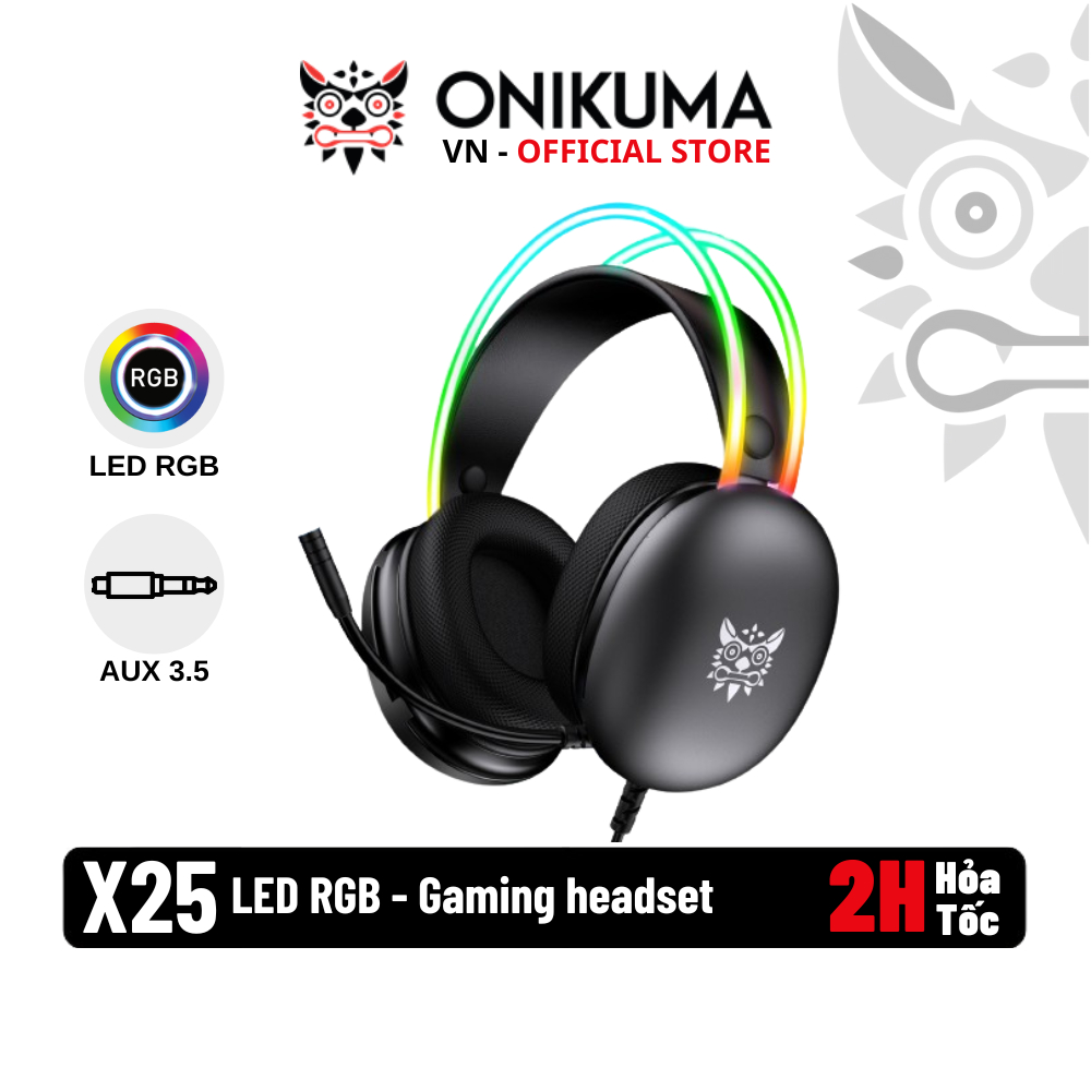ONIKUMA X25 - Tai nghe gaming - Đèn led RGB - Micro 360 độ giảm ồn - Dùng mọi thiết bị chơi game ...