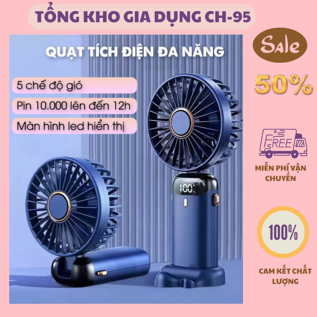 Quạt Mini Cầm Tay Tích Điện N15,Pin Sạc 10.000mAh,5 Tốc Độ Gió, Xoay ...
