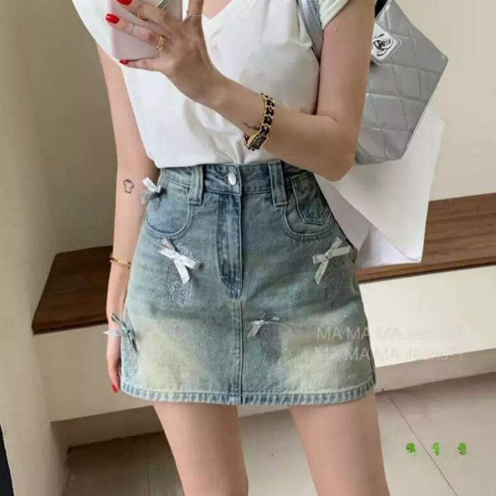 Chân Váy Jean Nữ Cạp Cao Dáng A Kết Nơ CV79 | Shopee Việt Nam