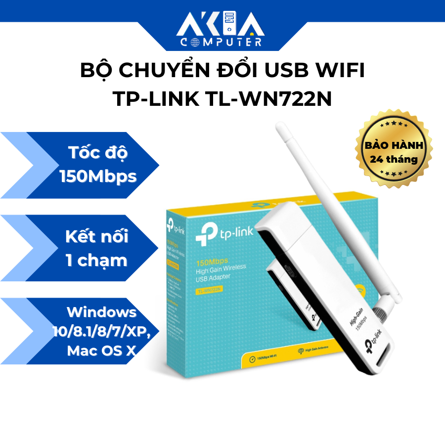 Bộ chuyển đổi USB Wifi TP-Link TL-WN722N Chuẩn N 150Mbps, hỗ trợ ...