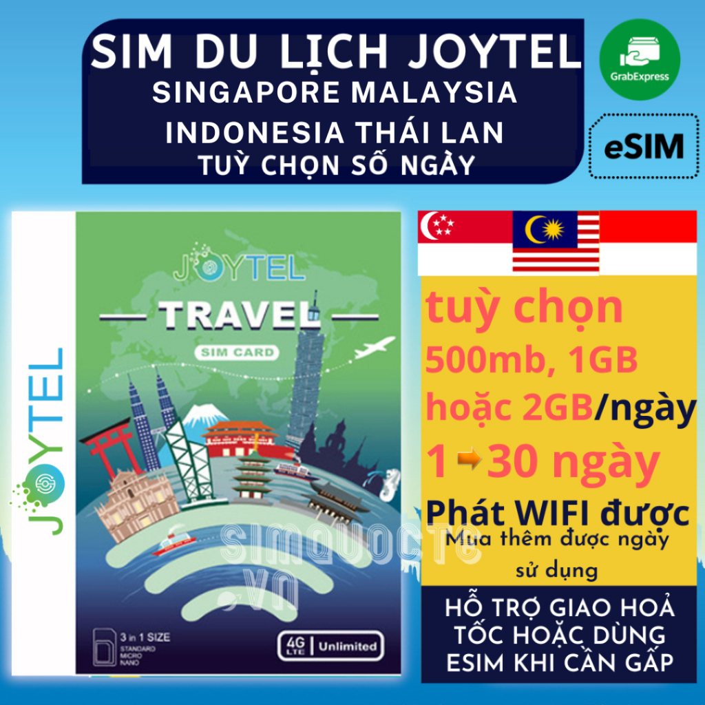 Sim Du Lịch Singapore Malaysia Indonesia JOYTEL Tốc Độ Cao Hỗ trợ Giao ...