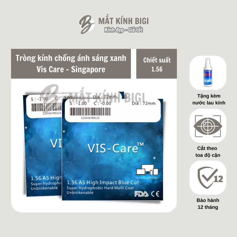 Tròng kính Chống ánh sáng xanh Vis Care 1.58 Blue Cut SHMC chính hãng ...
