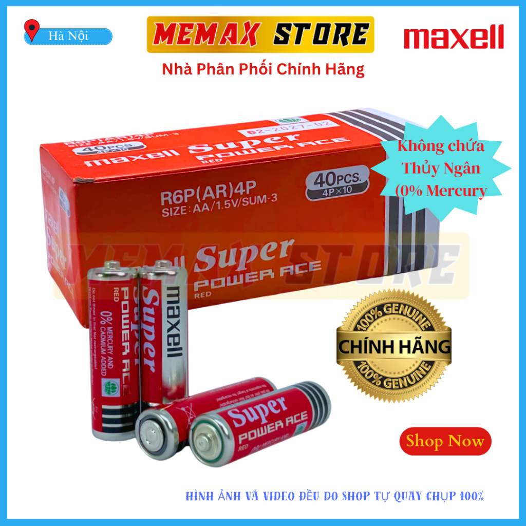 Hộp 40 Viên Pin Tiểu AA/2A Maxell Super Power Ace R6P 1.5V Siêu Bền ...