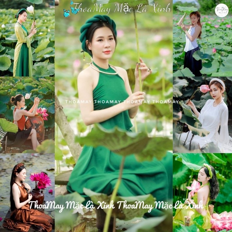 Áo yếm lụa tây thi xanh rêu tươi chụp hoa sen,ảnh nghệ thuật yl15 | Shopee Việt Nam