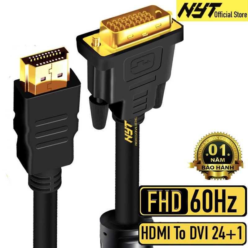 Dây HDMI To DVI Chính Hãng NYT H2D101 Dài 1M, 1.5M, 2M, 3M, 5M, 10M ...