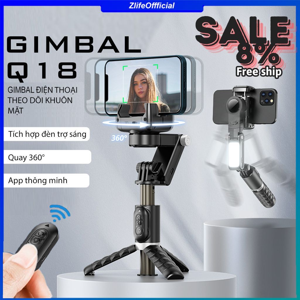 Gimbal Q18 Tích Hợp AI Theo Dõi Chuyển Động Khuôn Mặt - Gimbal Q18 Chống Rung Điện Thoại Có Tích ...