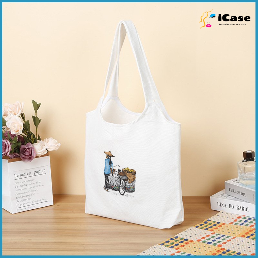 Túi vải Canvas iCase túi bánh bèo màu trắng BST Việt Nam( không có túi con ) | Shopee Việt Nam