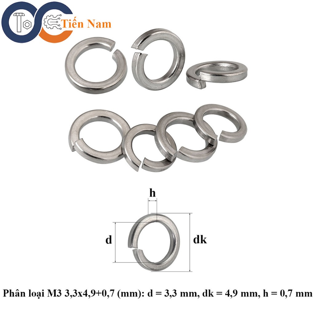 Long đen - vòng đệm vênh inox 304 M2 M2,5 M3 M4 M5 M6 M8 M10 M12 ...