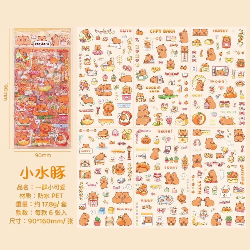 Sticker 6 tấm trong suốt capybara, loppy, panda | Shopee Việt Nam