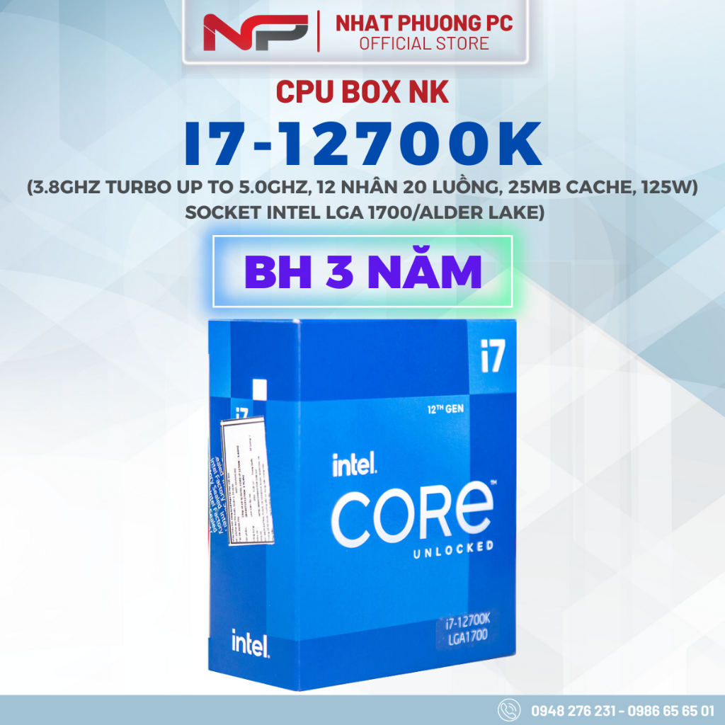 CPU Intel Core i7 12700K (5.00GHz, 12 Nhân 20 Luồng, 25M Cache, Alder Lake) - Mới Bảo Hành 36 ...