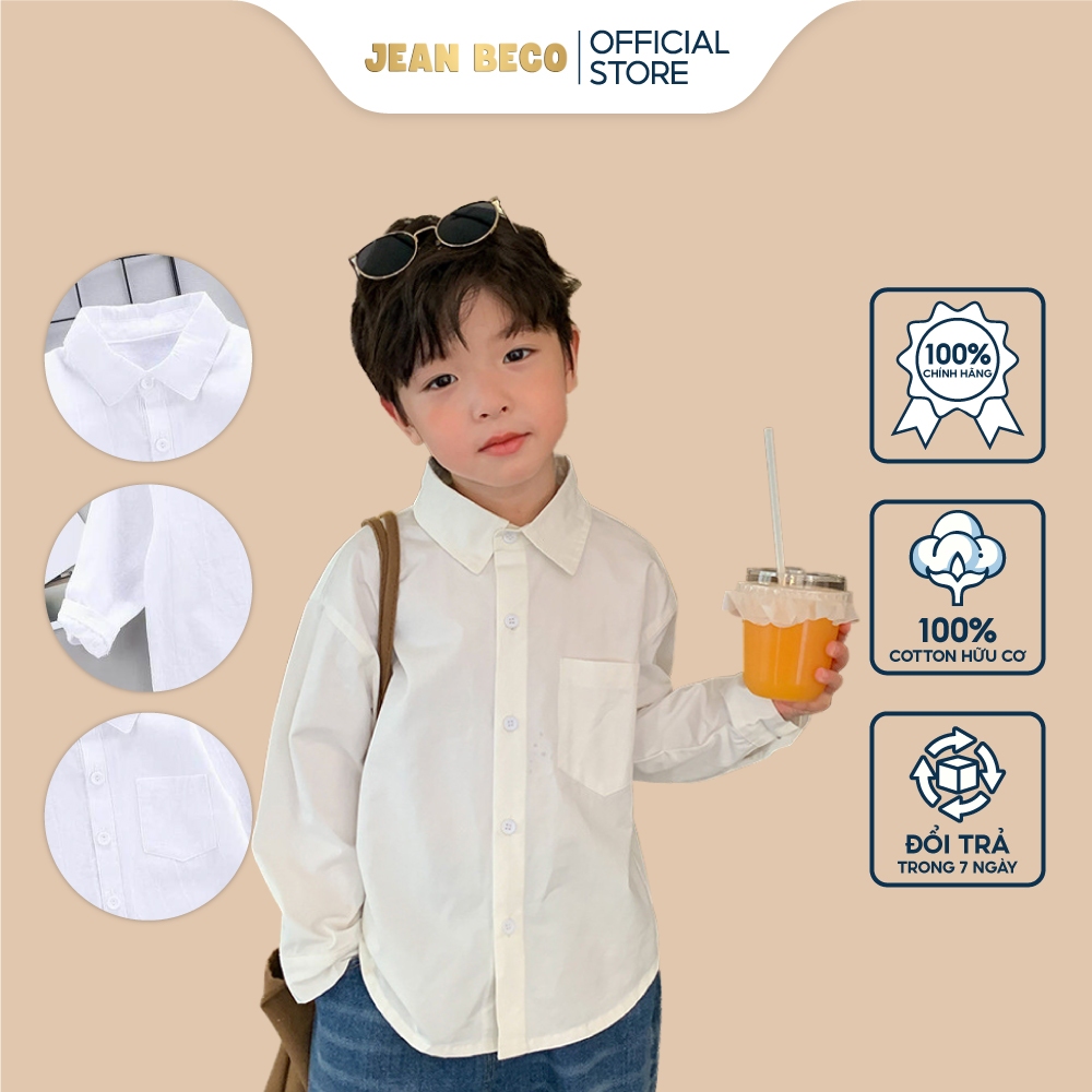 Áo sơ mi tay dài JEANBECO, sơ mi cho bé trai bé gái form rộng mặc đi ...